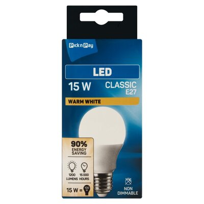 PnP 15w Edison Screw Warm White Non-Dimmable Classic LED | PnP