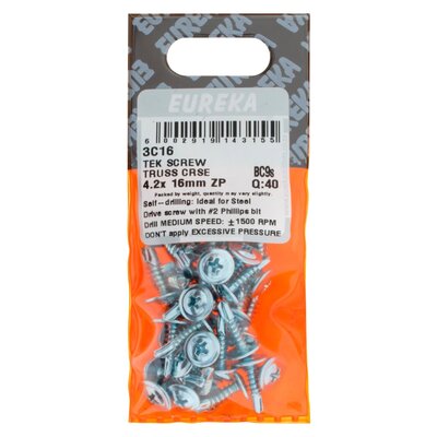 Eureka Tek Coarse Truss Screw 4.2x16mm Zp 40 Pack | Smart Price ...