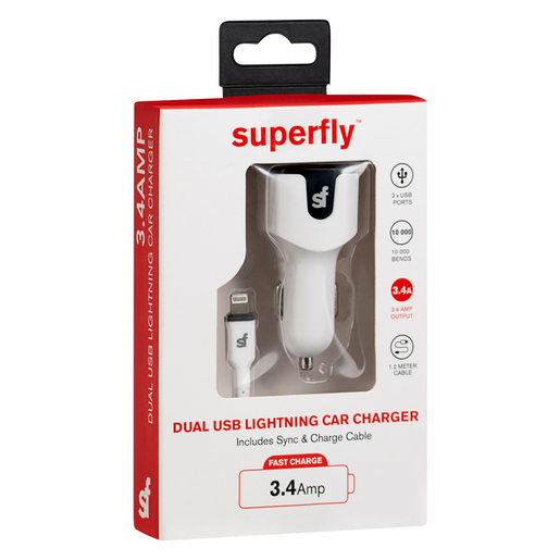 Superfly 3.4A Dual Lightning Car Charger | PnP