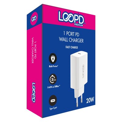 Loopd White Lite 1 Port 20W PD Wall Charger | PnP