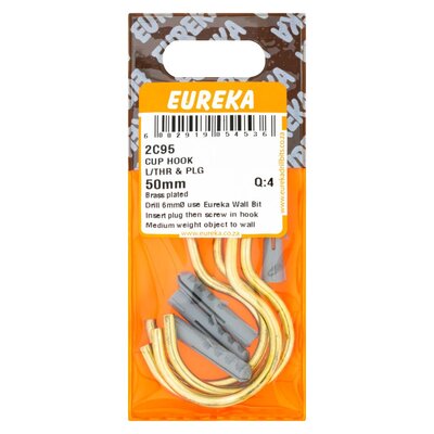 Eureka Cup Hook Long Thread & Plug 50mm 4 Pack | Smart Price Specials ...