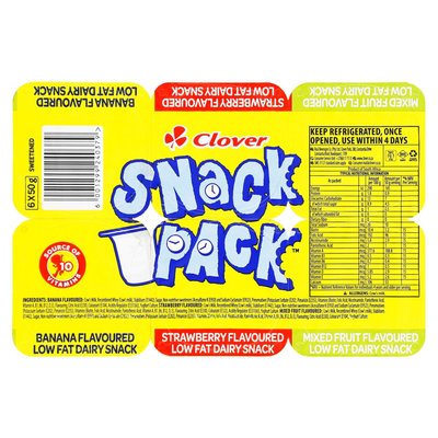 Clover Strawberry, Banana & Mixed Fruit Dairy Snack 6 x 50g | Smart ...