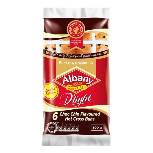 Albany D'light Chocolate Chip Hot Cross Buns 300g | PnP