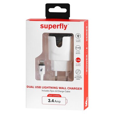 Superfly 3.4A White Dual Type C Wall Charger | PnP