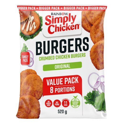 Rainbow Simply Chicken Crumbed Chicken Patties 8 Pack | PnP