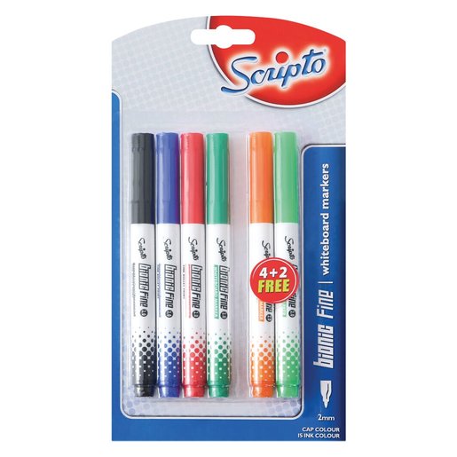 Scripto Bionic Fine Whitebroad Markers 6 Pack | PnP