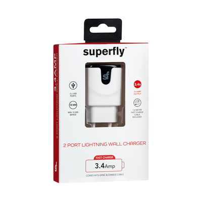 Superfly 3.4A White Dual Type C Wall Charger | PnP