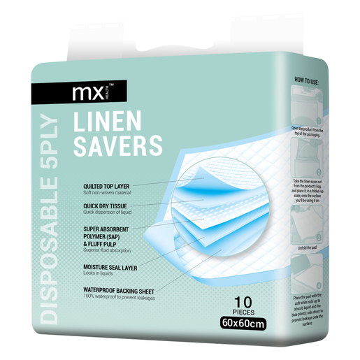MX Health 5 Ply Disposable Linen Savers 60 x 60cm 10 Pack | PnP
