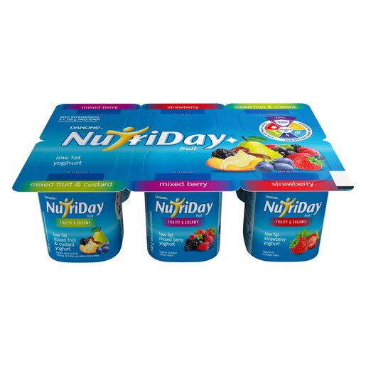 Danone Nutriday Low Fat Mixed Strawberry, Fruit & Custard Yoghurt 6 x ...