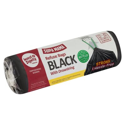 Supa Mama Black Refuse Bags With Drawstring 750mm x 900mm 20 Pack | PnP