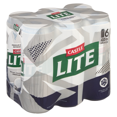 Castle Lite Premium Lager Beer 6 x 410ml | PnP