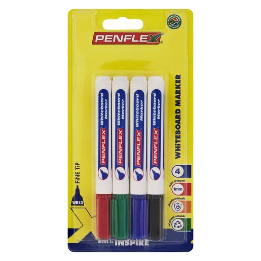 Penflex Assorted Fine Whiteboard Markers 4 Pack | PnP