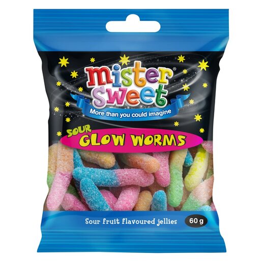 Mister Sweet Bag Sour Glow Worms Sweets 60g | PnP