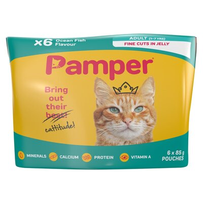 Pamper Ocean Fish Flavoured Cat Food Pouches 6 x 85g | PnP