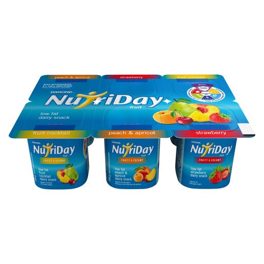 Danone Nutriday Low Fat Strawberry Fruit Cocktail & Apricot Yoghurt 6 x ...
