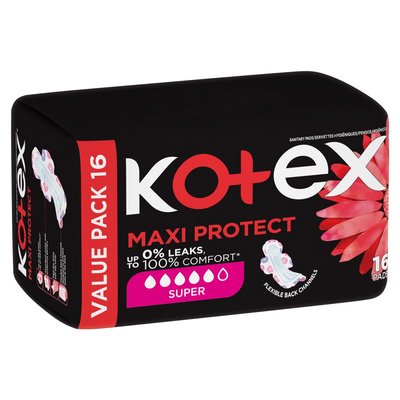 Kotex Maxi Protect Super Pads With Wings 16 Pack | PnP