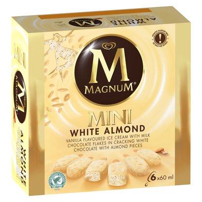 Magnum Mini White Almond Ice Cream in White Chocolate Multi-Pack 6 x ...