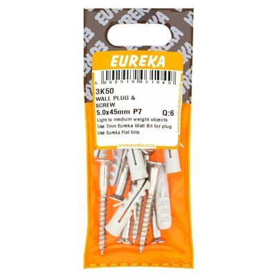 Eureka Wall Plug & Screw 5.0x45mm P7 6 Pack | Smart Price Specials ...