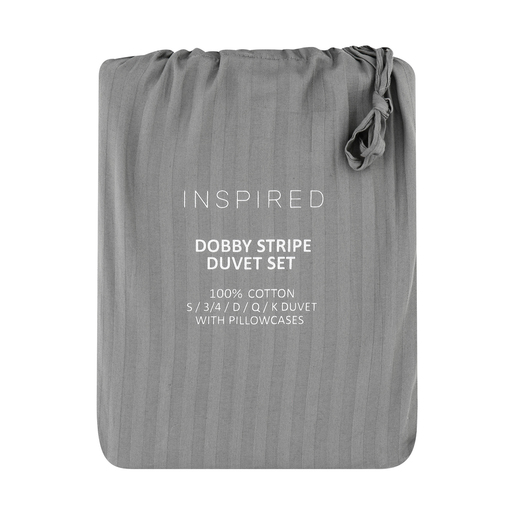 Inspired Duvet Dobby Striped Grey Set Three Quarter | PnP