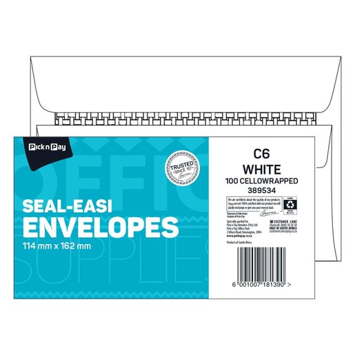 PnP C6 White Stick Easi Envelope 100 Pack | PnP