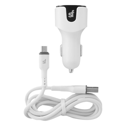 Superfly 3.4A Dual USB Micro Car Charger White | PnP