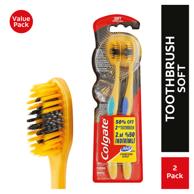 Colgate 360 Charcoal Gold Soft Toothbrush 2 Pack | PnP
