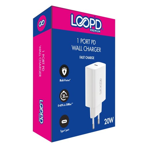 Loopd White 1 Port 20W Wall Charger | PnP