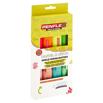Penflex Pastel & Neon Hyglo Highlighters 8 Pack | PnP