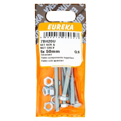 Eureka Screw & Nut Galvanized Set 6 x 50mm 6 Pack | Smart Price ...