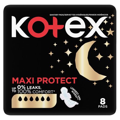 Kotex Maxi Thick Pads - All Nighter 8 Pack Plus Wings | PnP