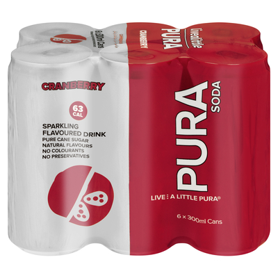 Pura Soda Cranberry Flavoured Sparkling Drink 6 x 300ml | PnP