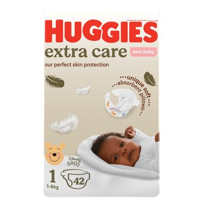Huggies Extra Care Size 1 New Baby Up To 6kg Value Pack - 42 Nappies ...