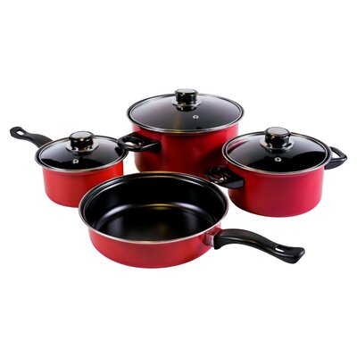 Komfort Black/Red Non Stick Cookware 7 Piece Set | PnP