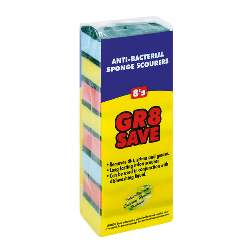 Gr8 Save Rainbow Anti Bac Sponge 8 Pack | PnP