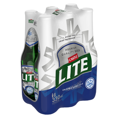 Castle Lite Premium Lager Beer 6 x 330ml. | Smart Price Specials | PnP Home