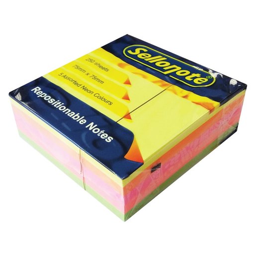 Sello-Notes Sticky Notes 75 x 75mm 5 Neon Colours 250 Sheets | PnP
