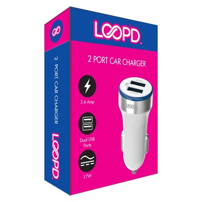 Loopd Silver Lite 2 Port PD & USB Car Charger | PnP