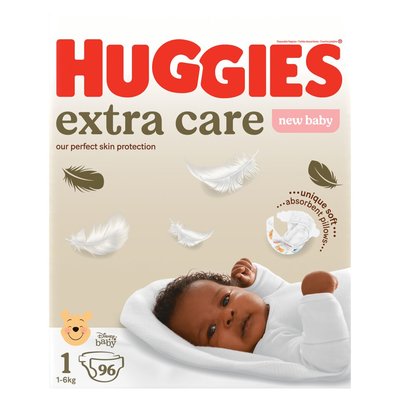 Huggies Extra Care Size1 New Baby 96 Nappies (Up to 6kg) Jumbo Pack | PnP