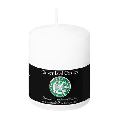Clover Leaf White Pillar Candle 6.5x8 | PnP