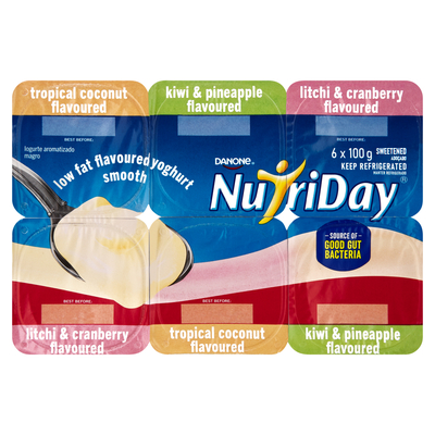 Danone Nutriday Low Fat Mixed Strawberry, Fruit & Custard Yoghurt 6 x ...