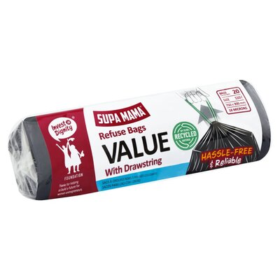 Supa Mama Value Refuse Bags With Drawstring 750mm x 900mm 20 Pack | PnP