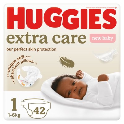 Huggies Extra Care Size 1 New Baby Up To 6kg Value Pack - 42 Nappies ...