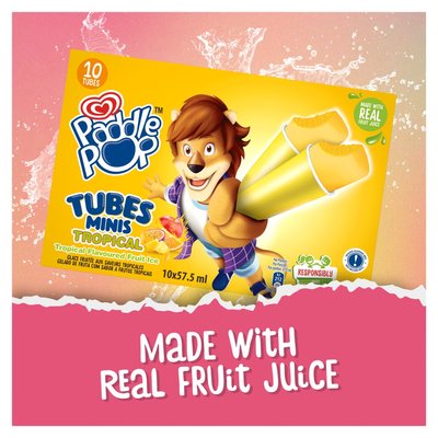 Ola Paddlepop Tropical Flavoured Fruit Ice Tube Multi-Pack 10 x 57ml ...