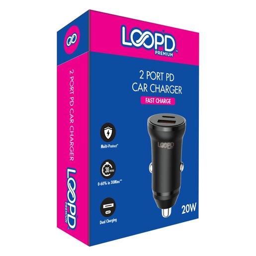 Loopd 2 Port PD Black Car Charger 20W | PnP
