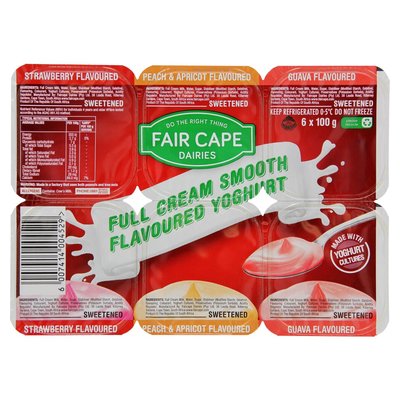 Fair Cape Full Cream Strawberry, Peach & Guava Yoghurt 6 Pack | PnP