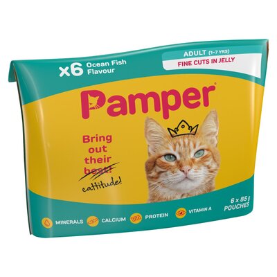 Pamper Ocean Fish Flavoured Cat Food Pouches 6 x 85g | PnP