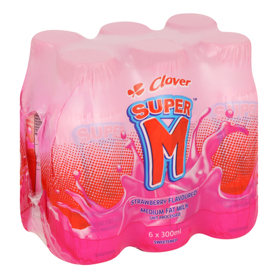 Clover Super M Medium Fat Strawberry Milk 6 x 300ml | PnP