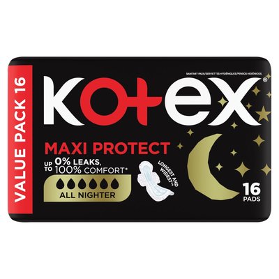 Kotex All Nighter Maxi Thick Pads With Wings 16 Pack | PnP