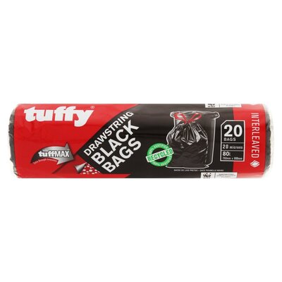 Tuffy Black Refuse Bag With Drawstring 750mm x 900mm 20 Pack | PnP
