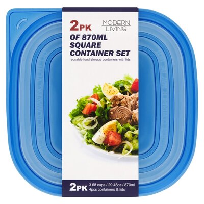 Modern Living 2-Pack Polypropylene Square Containers with Lids 870ml | PnP